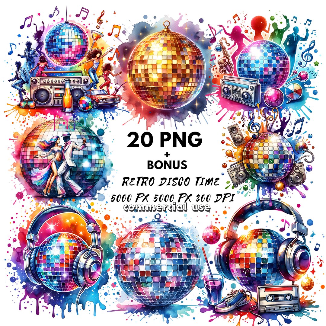 Watercolor Disco Ball Clipart | Disco Cowgirl Clipart | Digital Paper ...