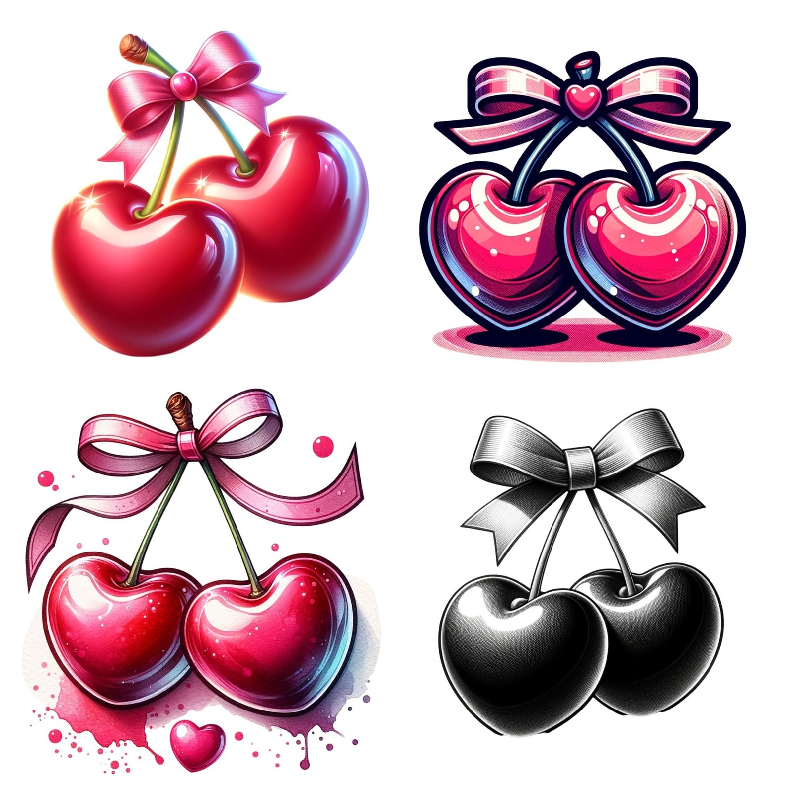 Preppy Cherry Clipart Bow Watercolor Girly Lover Ribbon Png Pink Bow ...