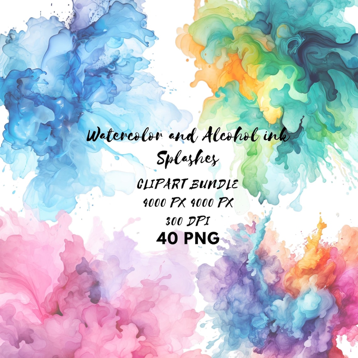 Watercolor Splash and Alcohol Ink Clip Art Commercial Use Instant ...