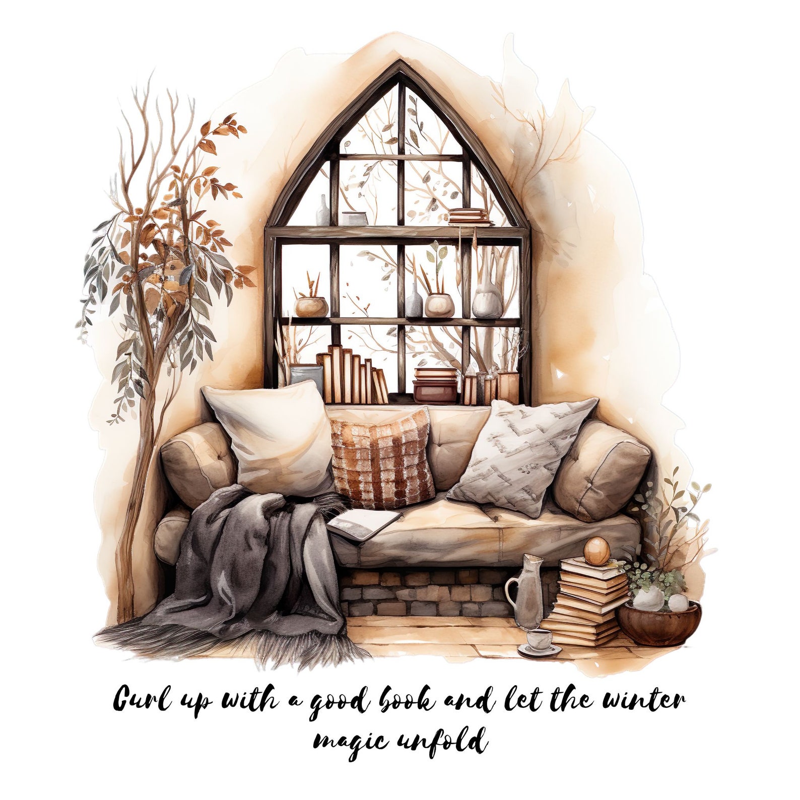 Booklover Clipart Bundle 17 Watercolor PNG Winter Cozy Bookworm Life ...