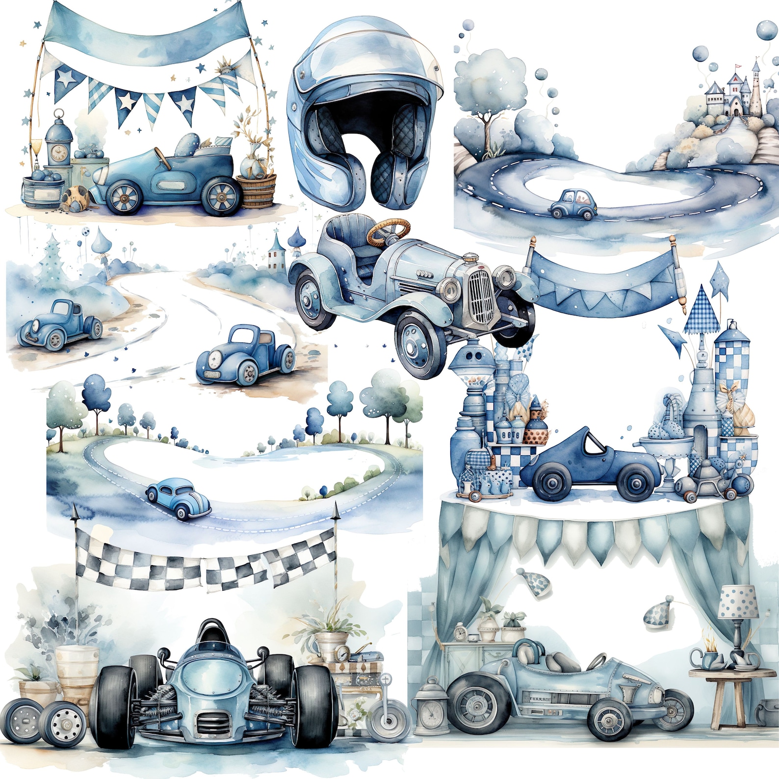 Race Car Watercolor Driver | Cars Clipart | Commercial Use | Baby Boy ...