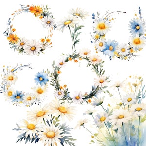 Daisy Birthflower April Clipart Floral Watercolor Daisy Wreath Corner ...