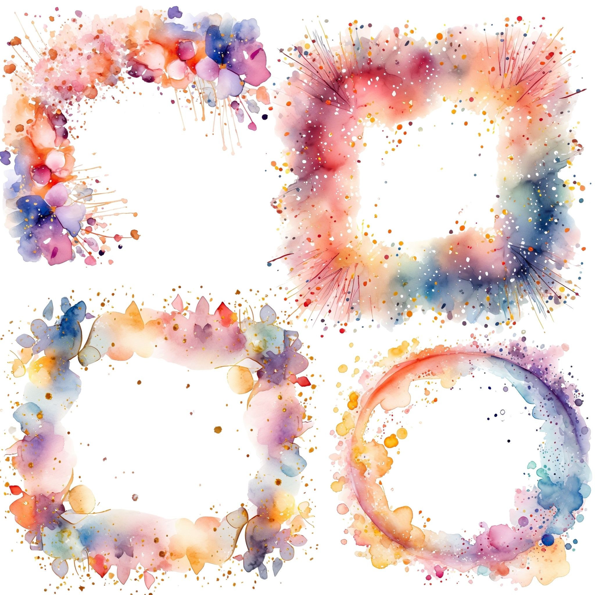 Watercolor Frames Clipart Pastel Rainbow Graphic Watercolor Splash ...