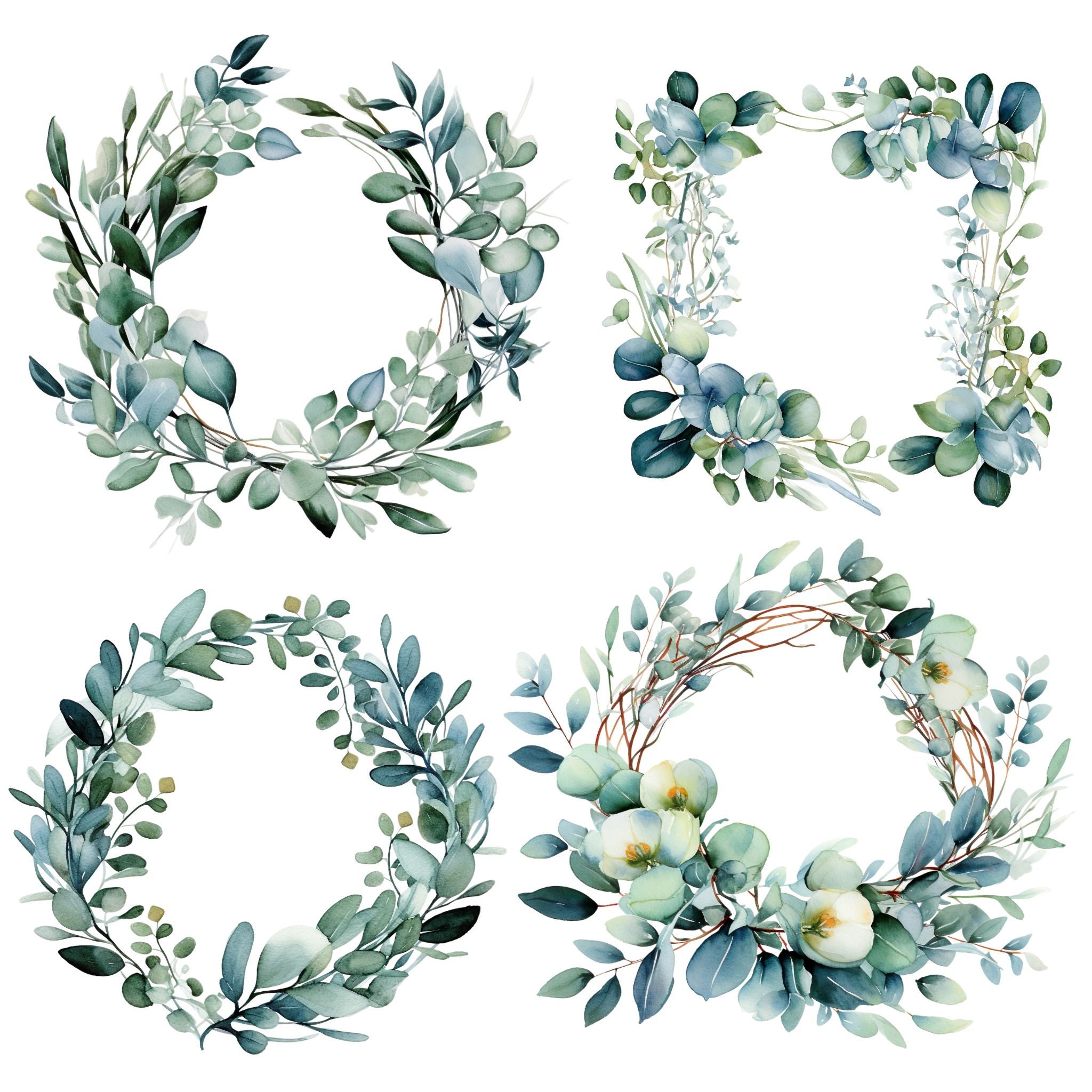 Watercolor Eucalyptus Clipart Bundle Baby Blue Watercolor Seeded ...
