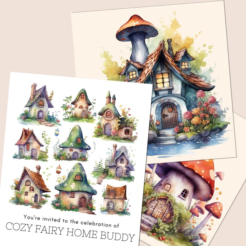 Fairy House Clipart Mushroom Garden Houses Watercolor Graphics PNG ...