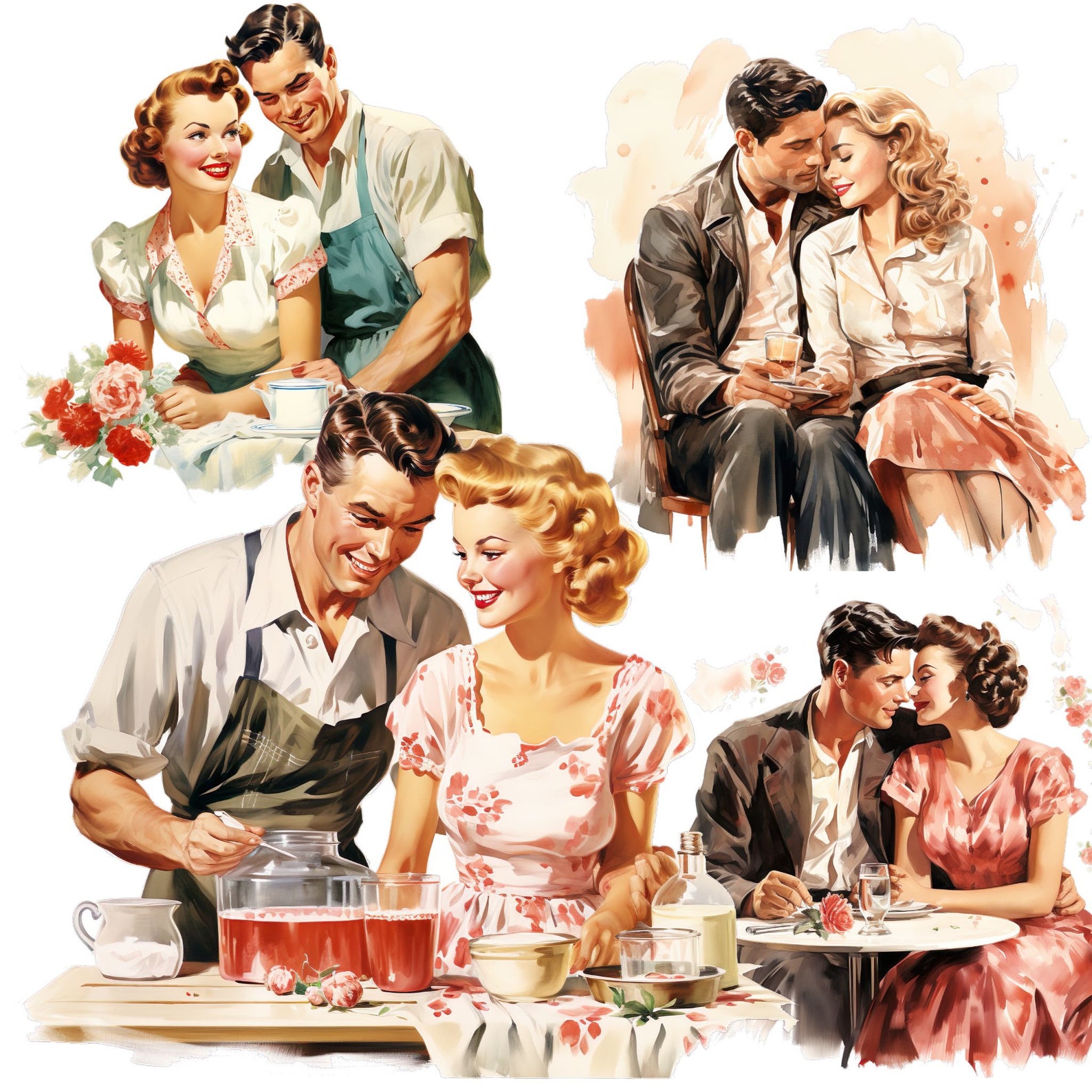 Loving Couple Retro Valentine PNG Vintage Lovers Old Love Graphics ...