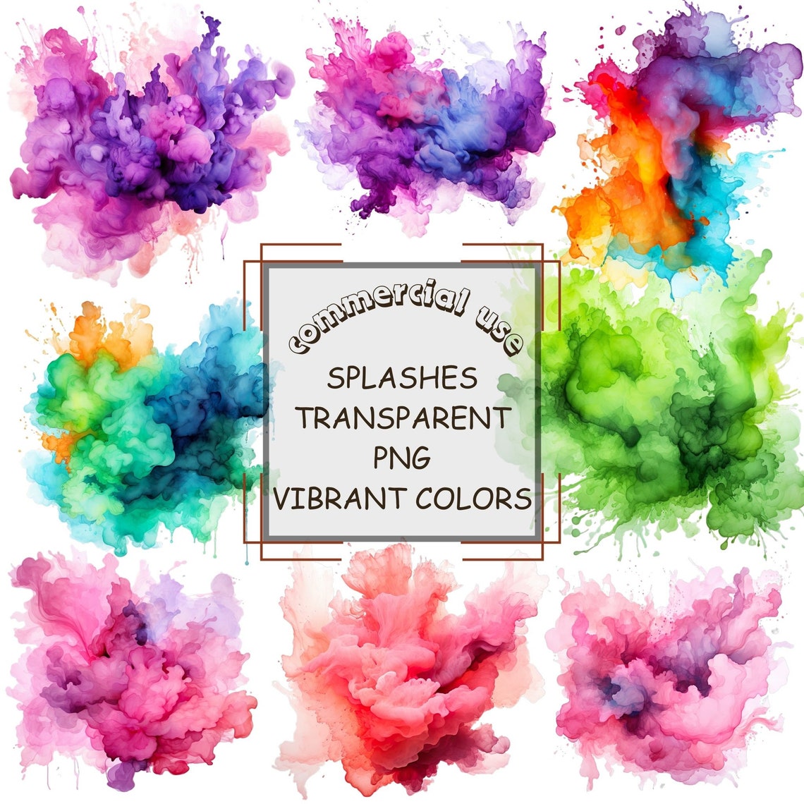 Watercolor Splash and Alcohol Ink Clip Art Commercial Use Instant ...