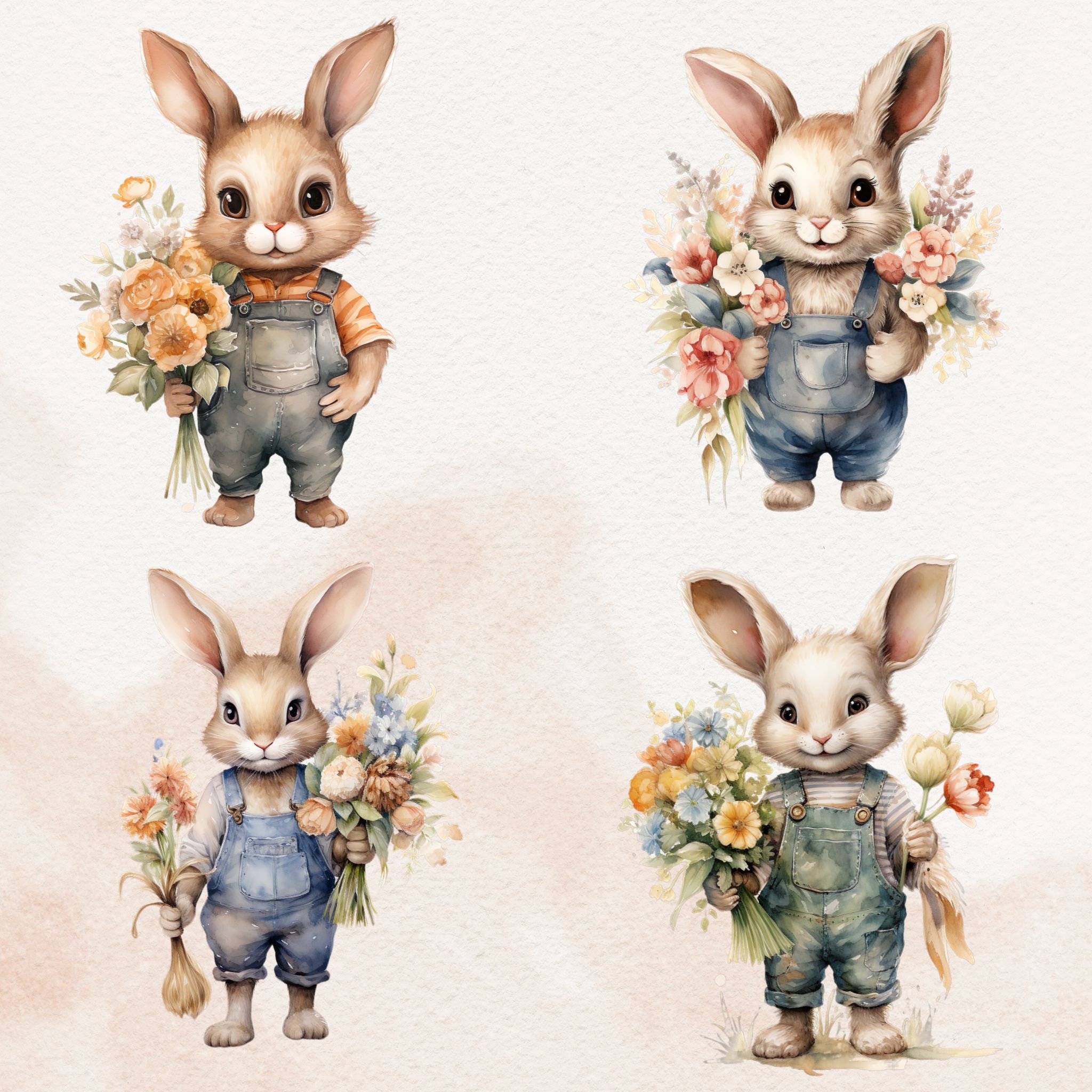 Cute Easter Bunny Clipart Bundle Floral Spring Bunny Hare Rabbit ...