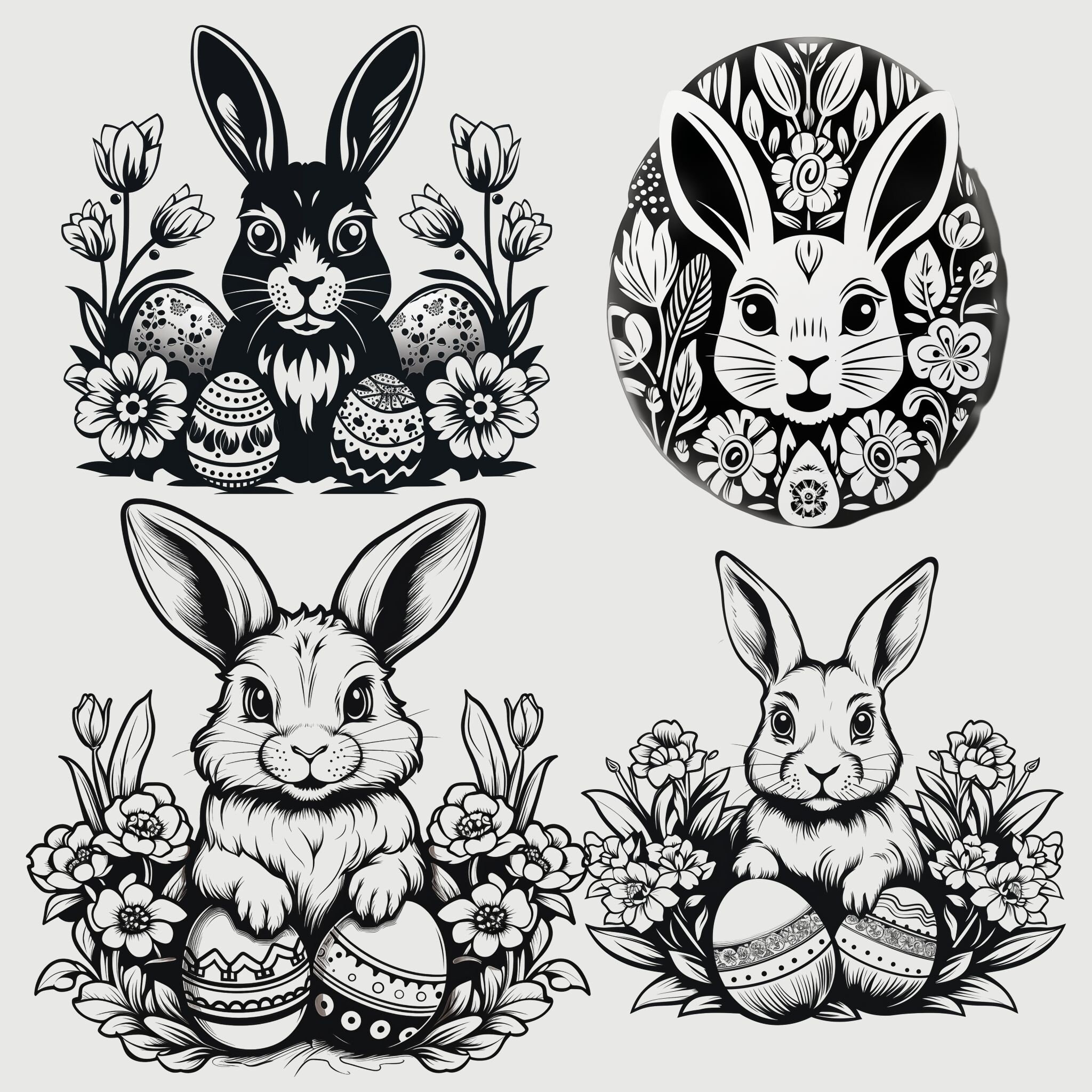 Easter Bunny Clipart Bundle Floral Spring Bunny SVG Hare Rabbit Easter ...