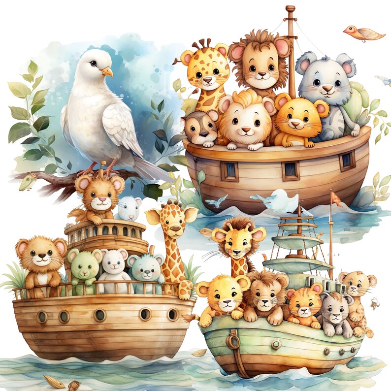 Watercolor Noah's Ark Watercolor Clipart Bible Clipart Bible Printable ...