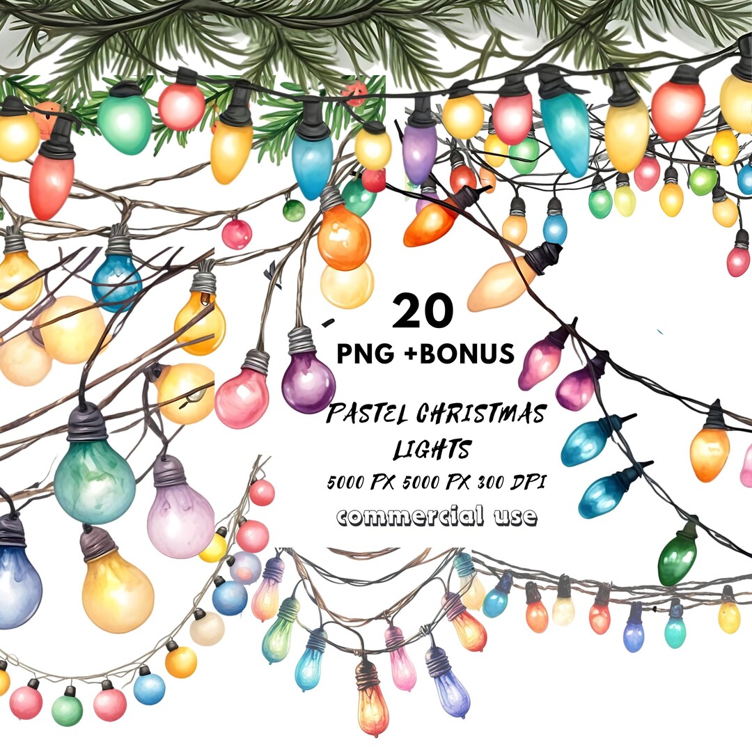 Christmas Lights Garland Clipart Bundle - Watercolor Designs - Instant ...
