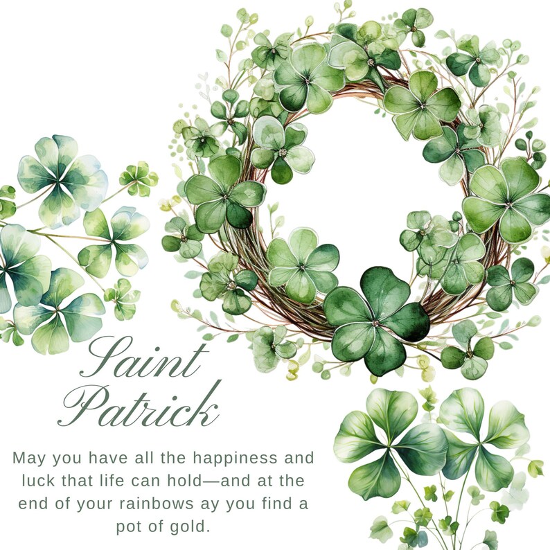 Watercolor Shamrock Clipart St. Patrick Day Floral Borders and Wreaths ...