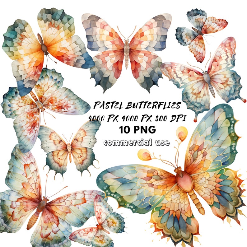 Pastel Watercolor Butterfly Clipart, Soft Colors Butterflies Bundle ...