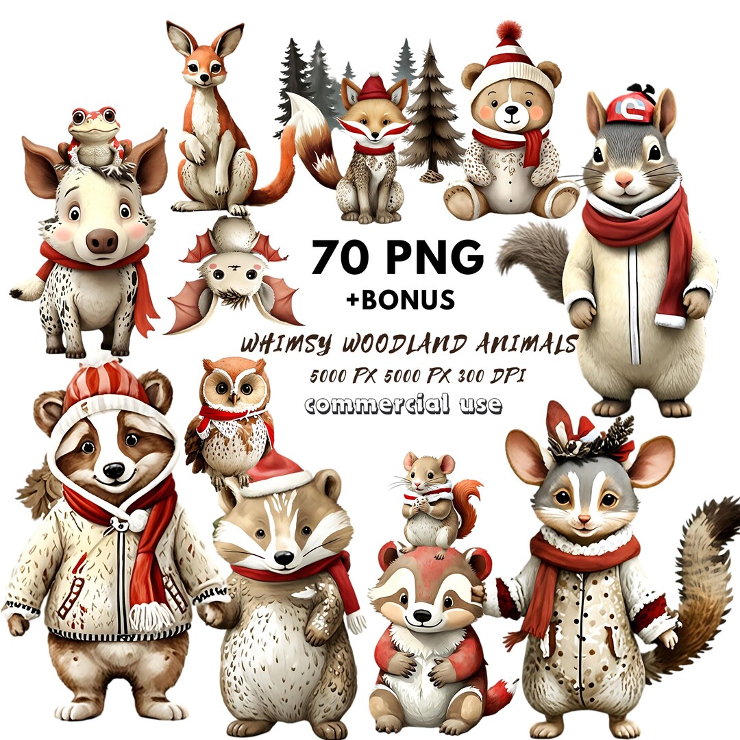 Woodland Animals Clipart Bundle - Christmas Digital Download - Cute ...