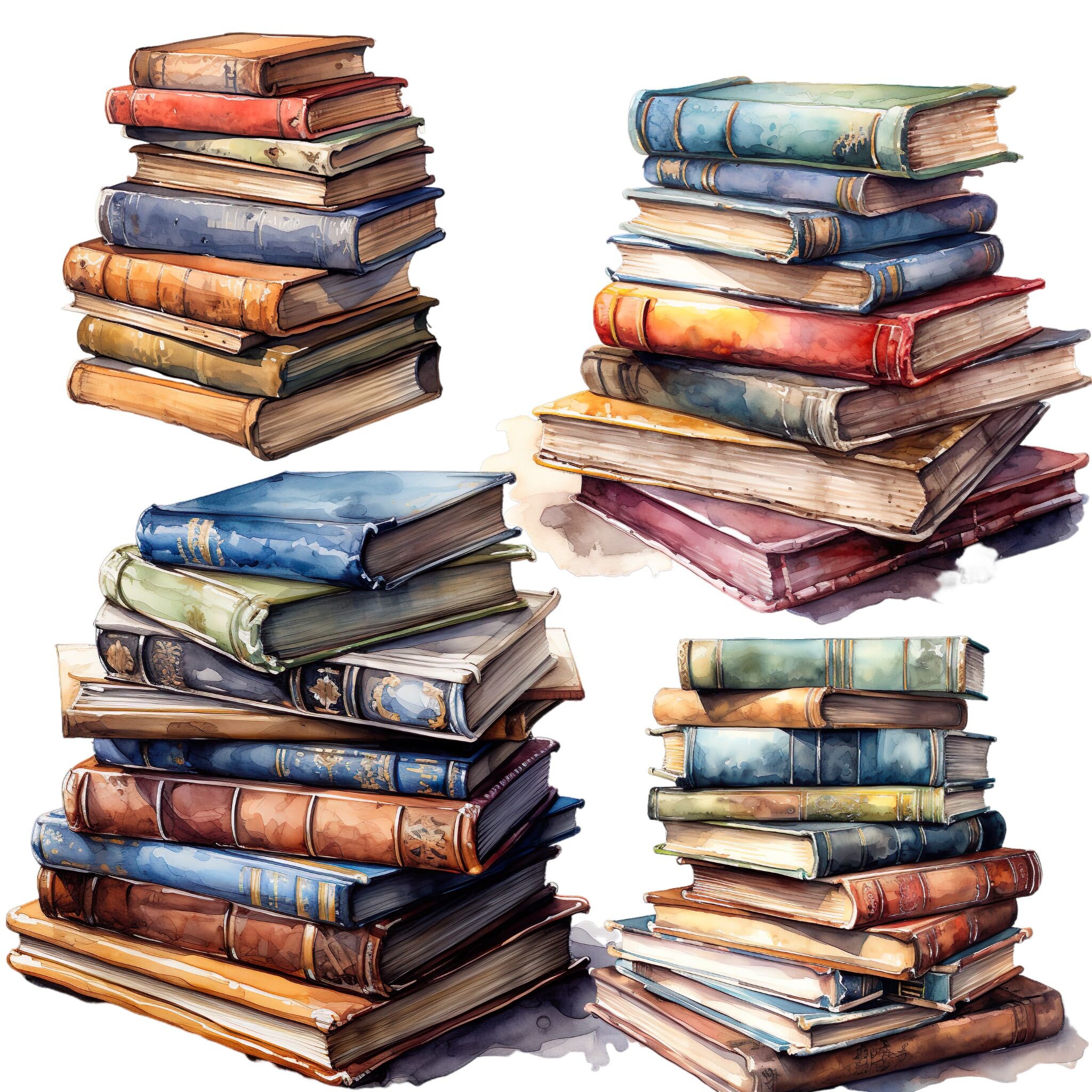 42 Books Clipart Watercolor Stack of Books Clipart Bundle PNG Book ...