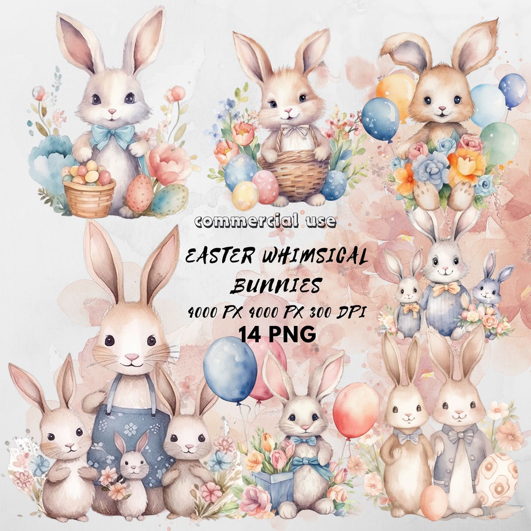 Watercolor Bunny Clipart | 14 Easter Floral PNG Graphics (digital ...