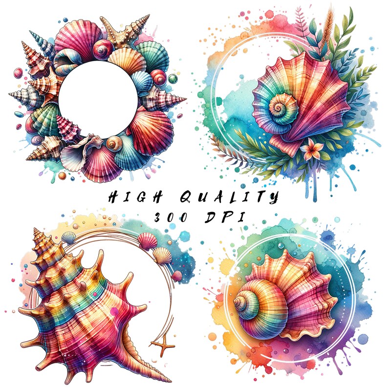 Shells Frame Clipart Mermaid PNG Seashell Frame Digital Clipart Coral ...