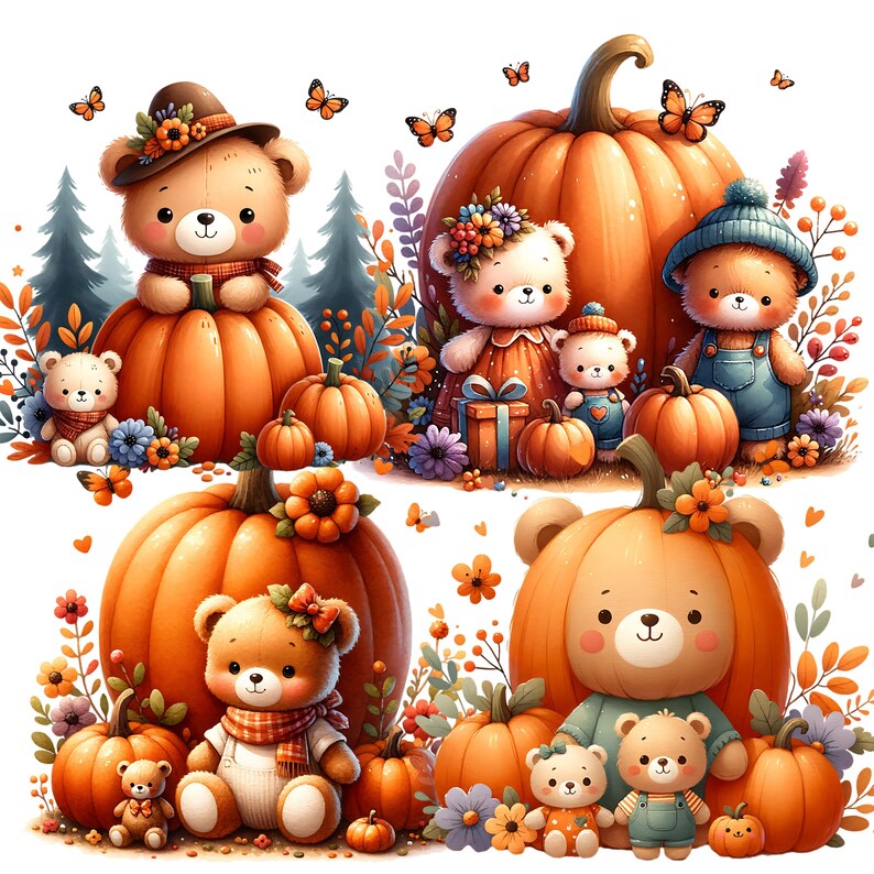 Halloween Teddy Bear Clipart – Cute Pumpkin Bear Art (digital Download ...