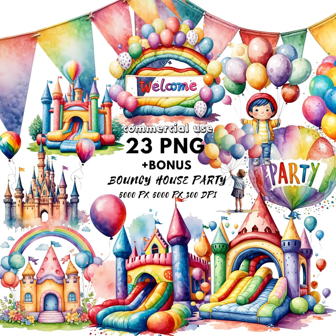 Bounce House Party Clipart - Watercolor Design - Kids Party - Birthday ...