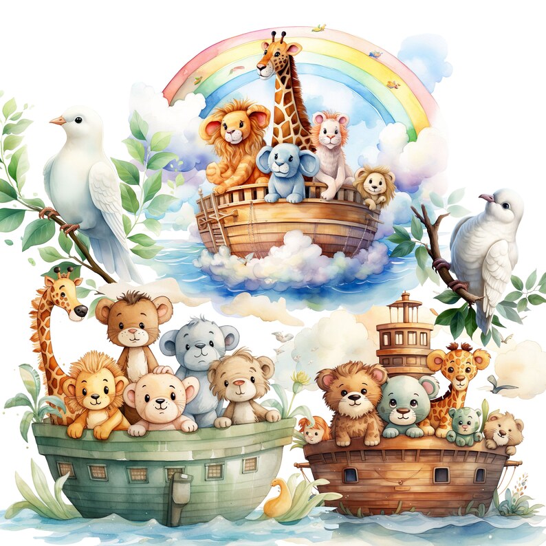 Watercolor Noah's Ark Watercolor Clipart Bible Clipart Bible Printable ...