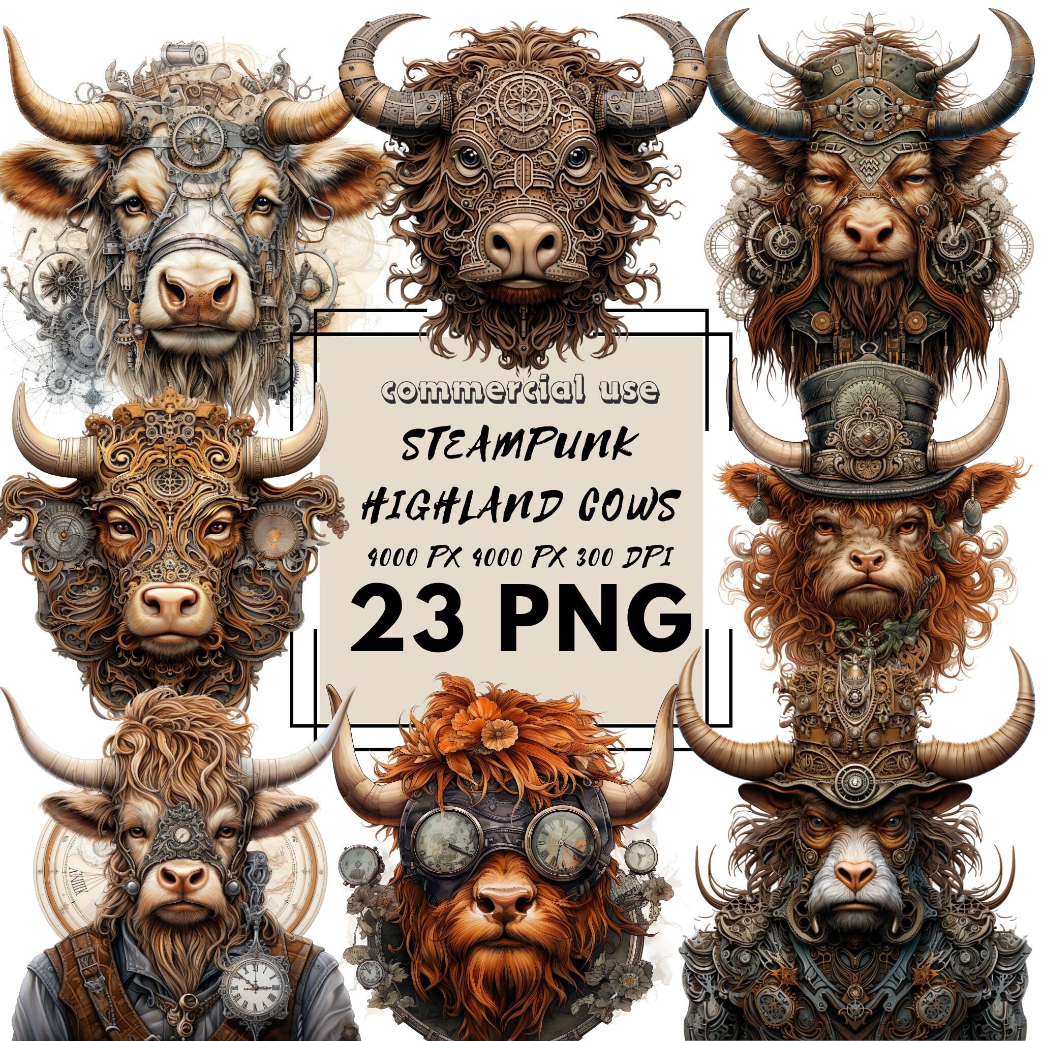 Steampunk Highland Cow Clipart Bundle Highlandcow Steampunk PNG Bundle ...