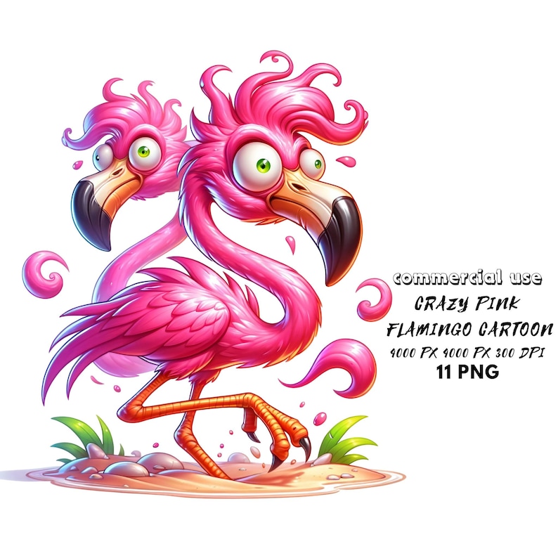 Crazy Pink Flamingo Cartoon PNG Tropical Flamingo Pink Bird Clipart Junk Journal Clipart Crazy ...