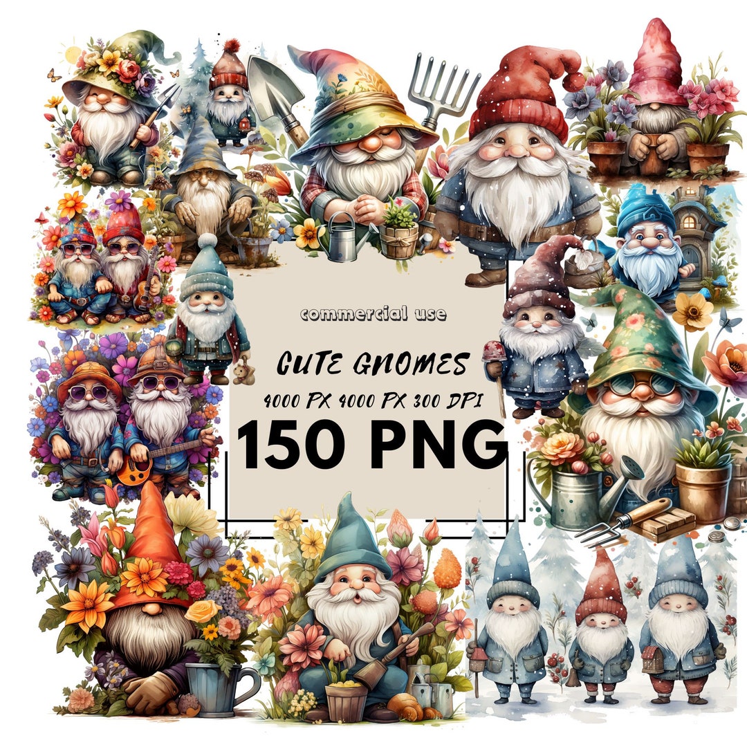 Gnome Clipart Mega Bundle 150 Garden Spring Winter Graphics PNG ...
