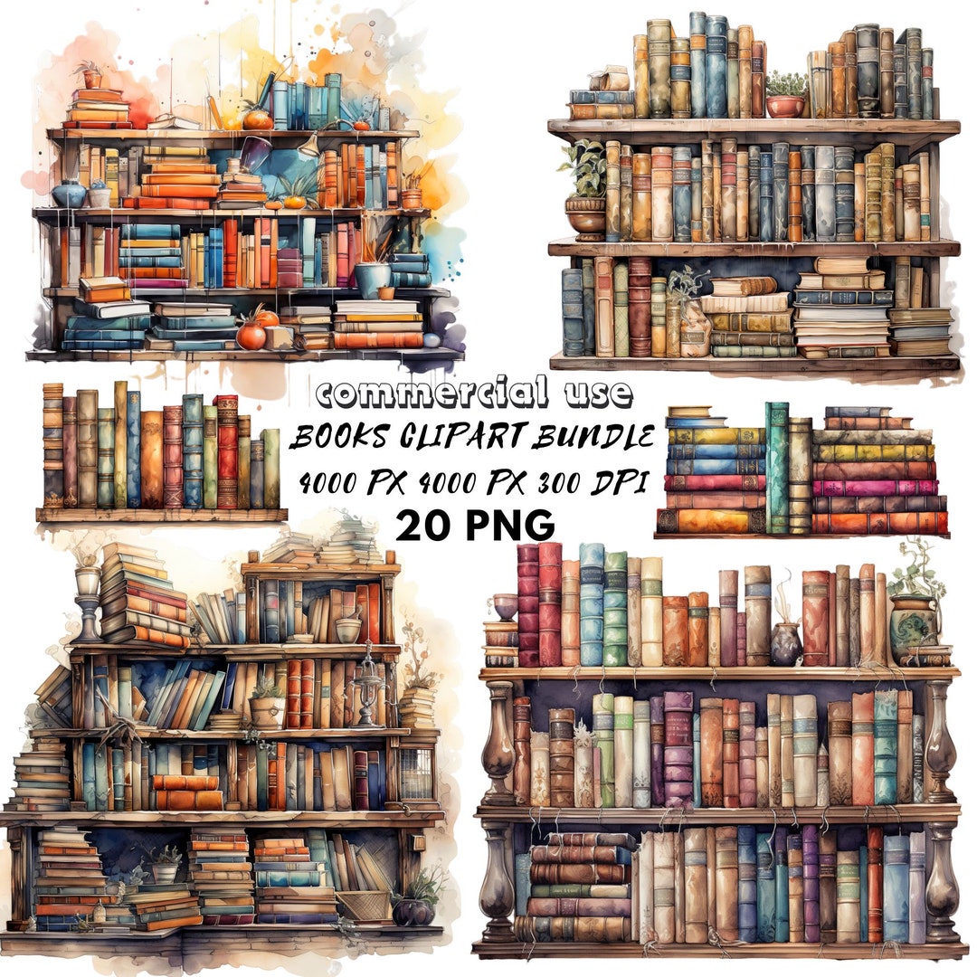 Watercolor Books Clipart Bundle PNG Book Stacks Clipart Book Clipart ...