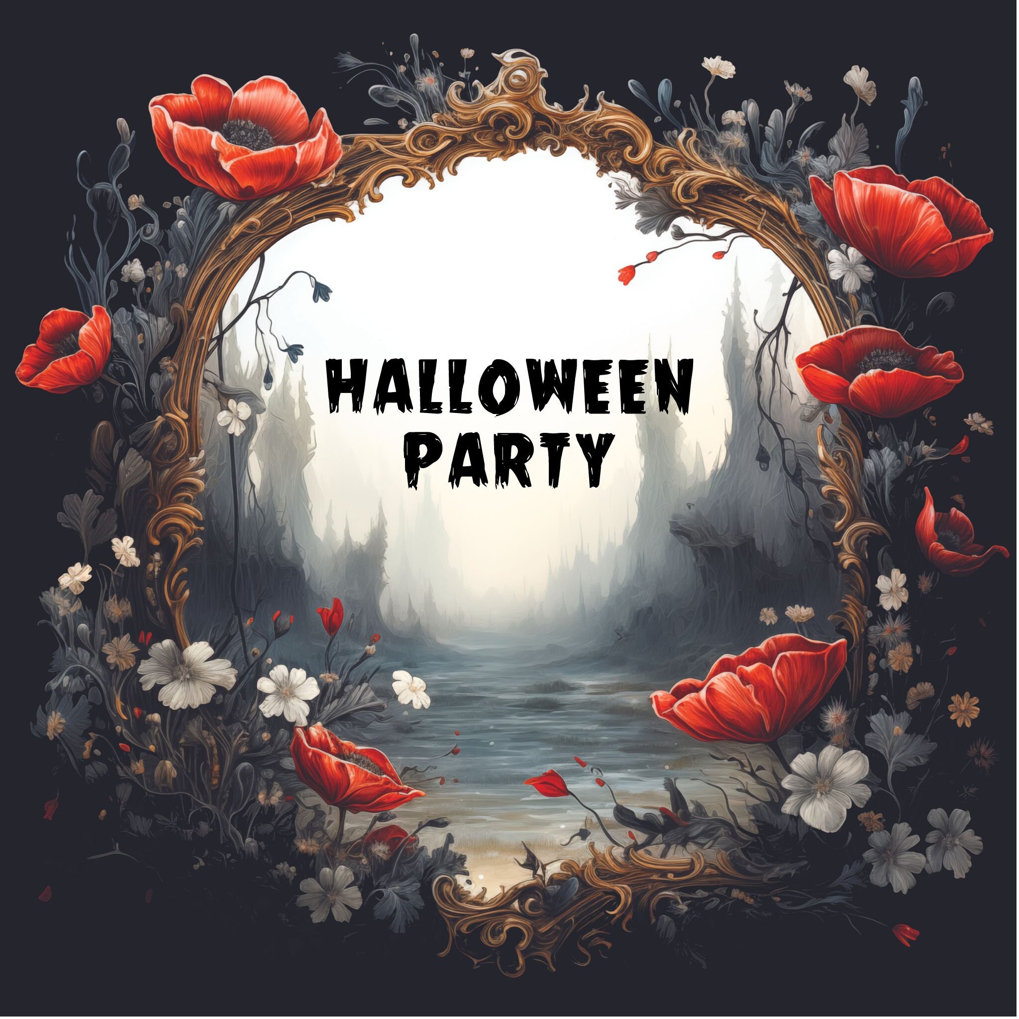 Floral Watercolor Spooky Frame Png Black Floral Frame Clipart - Etsy