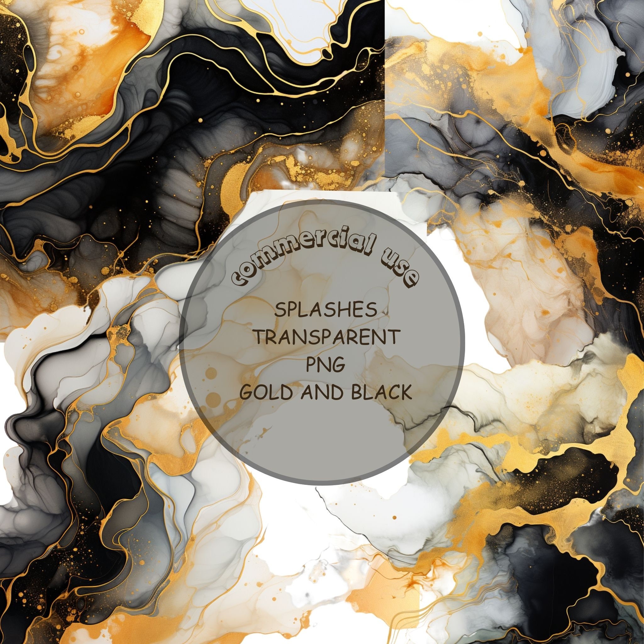 Black Gold Splash Clipart Luxury Veined Watercolor Commercial Use 20 ...