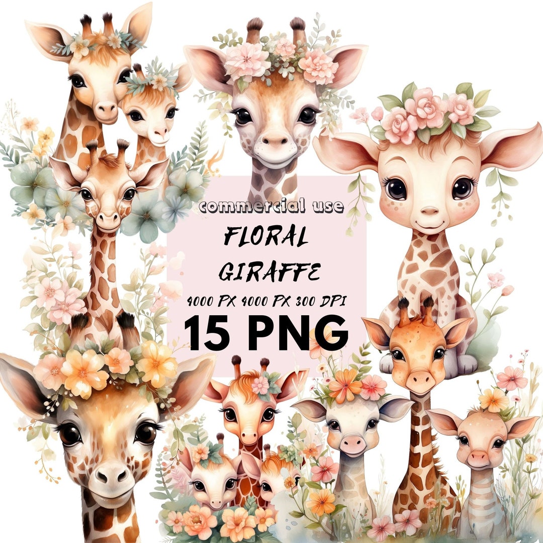 Baby Giraffe Clipart Watercolor Floral Baby Giraffe Nursery Baby Cute ...