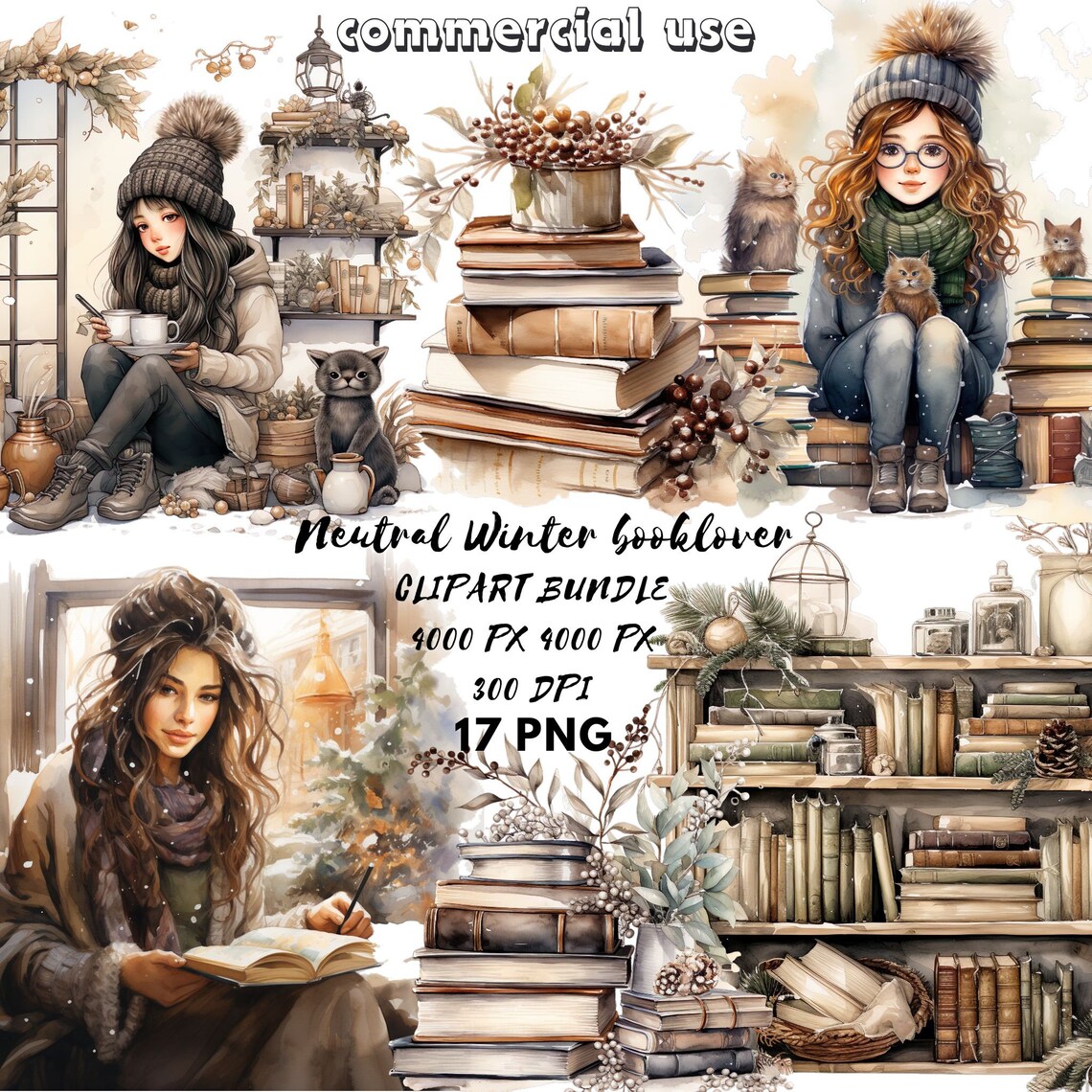 90 Books Clipart Bundle Watercolor Stack of Books Bookshelf Library ...