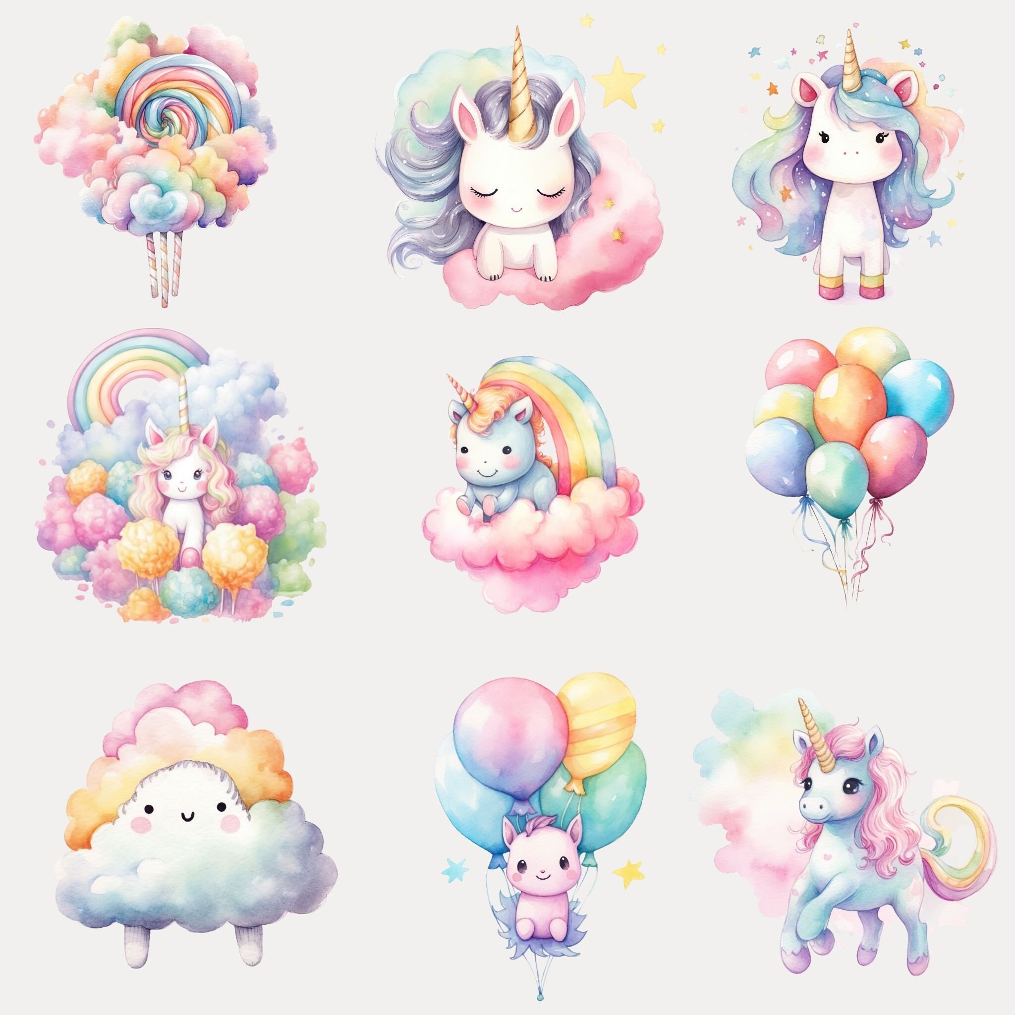 Watercolor Magical Unicorn 45 Clipart Bundle Cute Kawaii Unicorn Clip ...