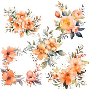 Peachy Floral Watercolor Clipart Floral PNG Blush Flowers Sublimation ...