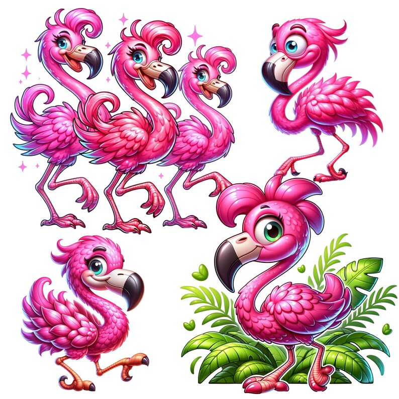 Crazy Pink Flamingo Cartoon PNG Tropical Flamingo Pink Bird Clipart ...