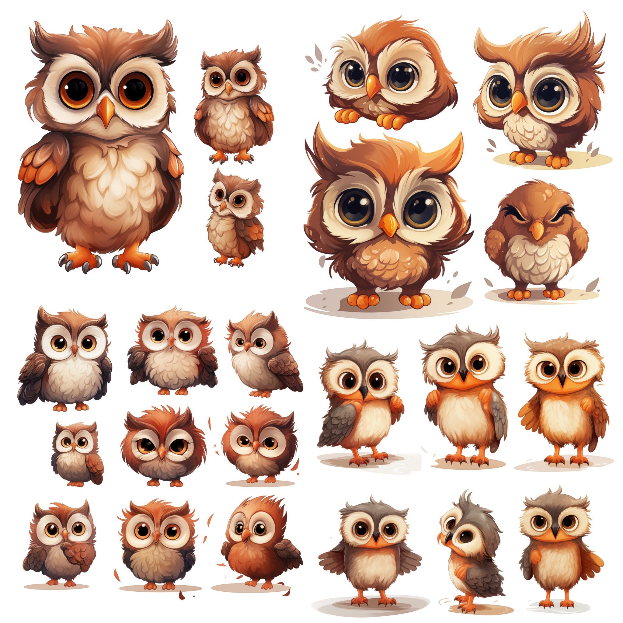 Animated Cartoon Cuteness Owl Clipart Kawaii Brown and White Owls in ...