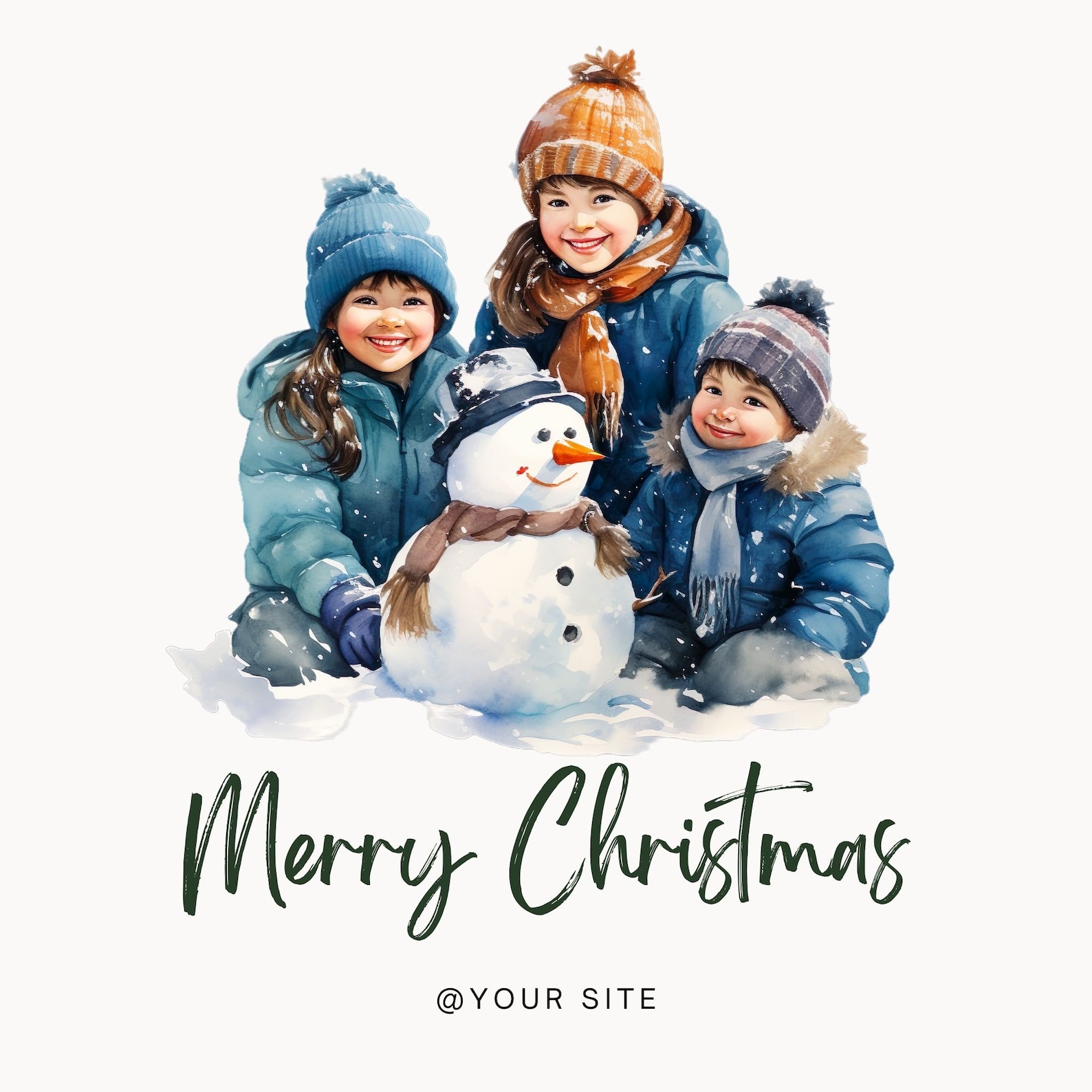 Children and Forest Animals Snow Watercolor in a Winter Scene Kids ...