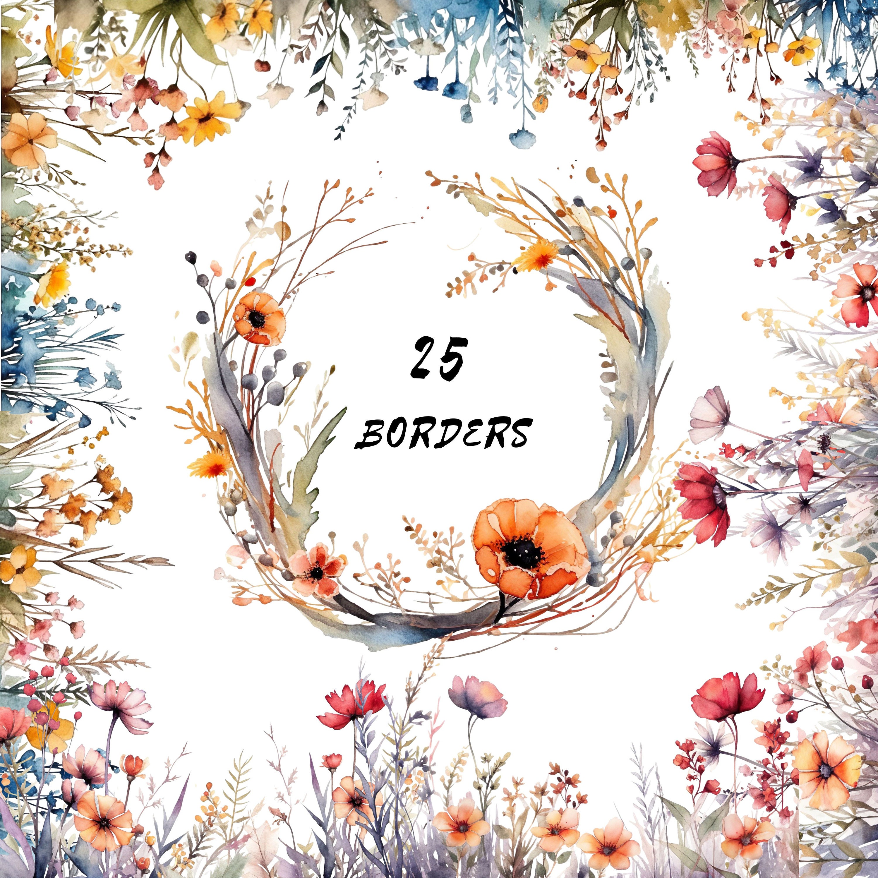 Wildflowers Floral Clipart - Watercolor Border Set - Summer Fall ...