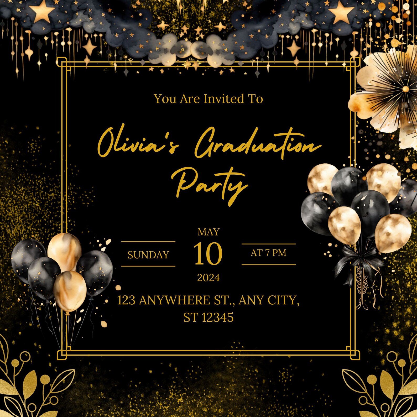 Grad Cap Clipart, Class of 2024 Senior High School, Black and Gold ...