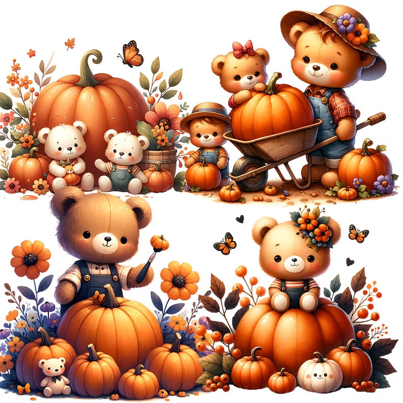 Halloween Teddy Bear Clipart – Cute Pumpkin Bear Art (digital Download ...