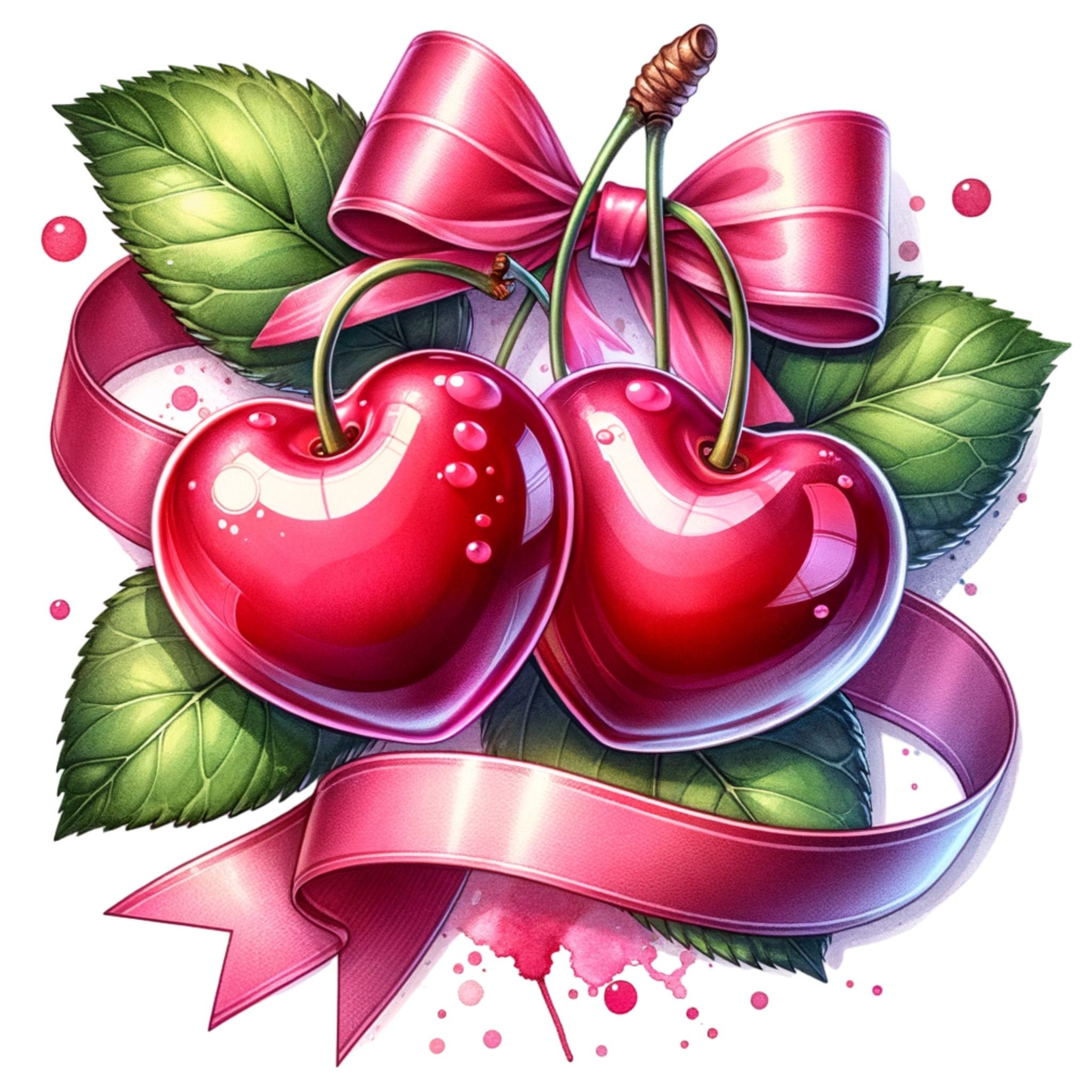 Preppy Cherry Clipart Bow Watercolor Girly Lover Ribbon Png Pink Bow ...
