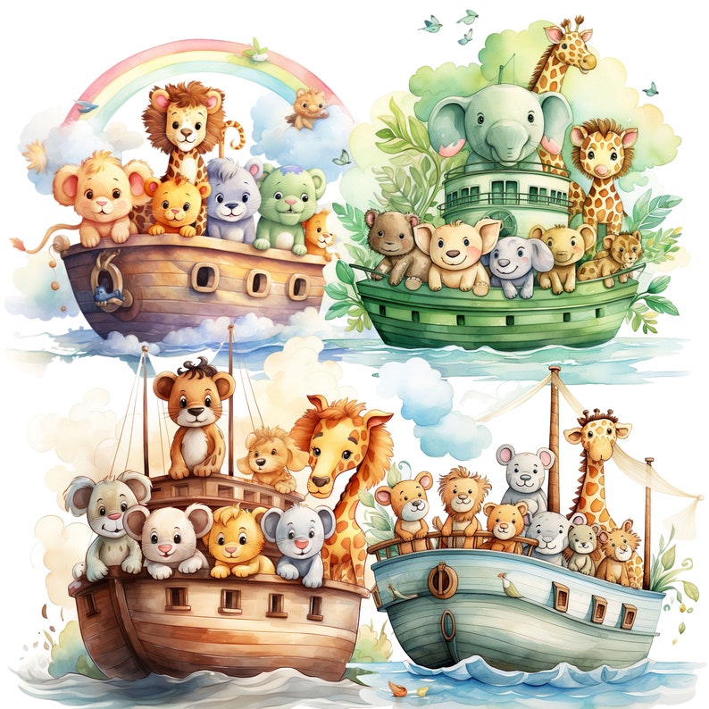 Watercolor Noah's Ark Watercolor Clipart Bible Clipart Bible Printable ...