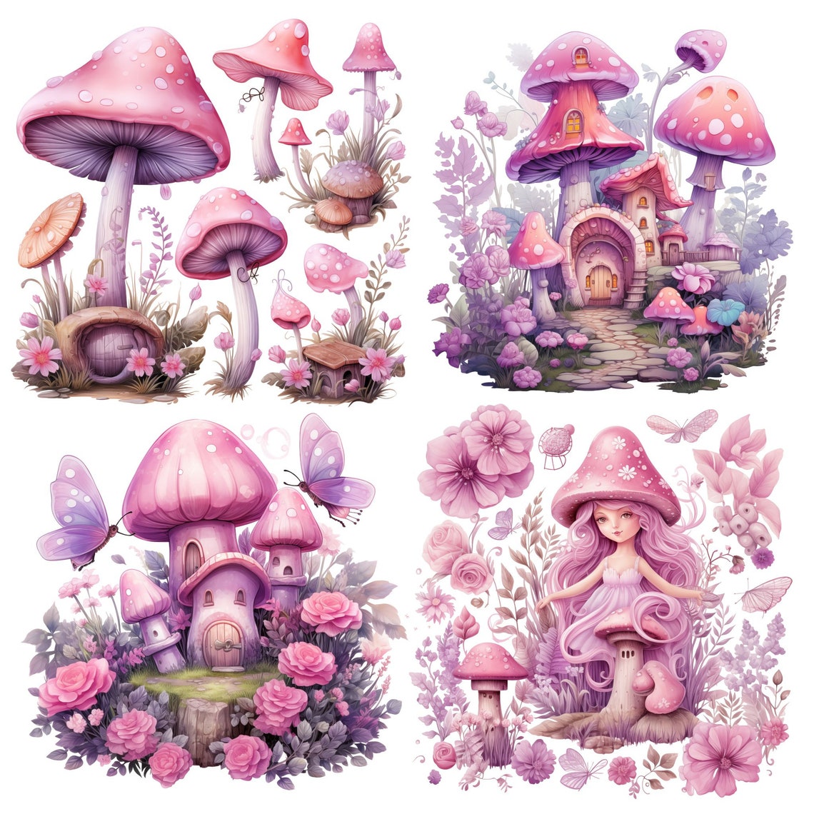 Fairy Mushroom Clipart Watercolor Fairy Mushroom House Garden Clipart ...