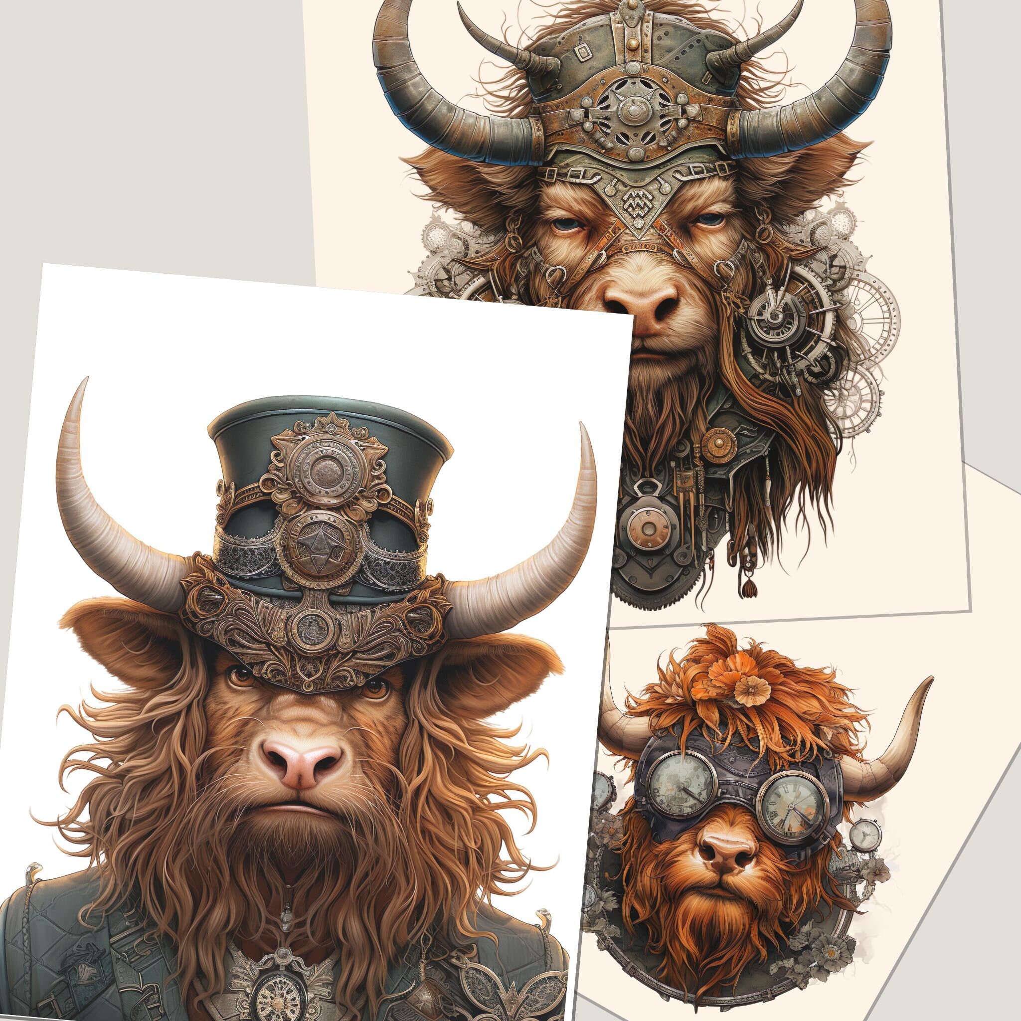 Steampunk Highland Cow Clipart Bundle Highlandcow Steampunk PNG Bundle ...