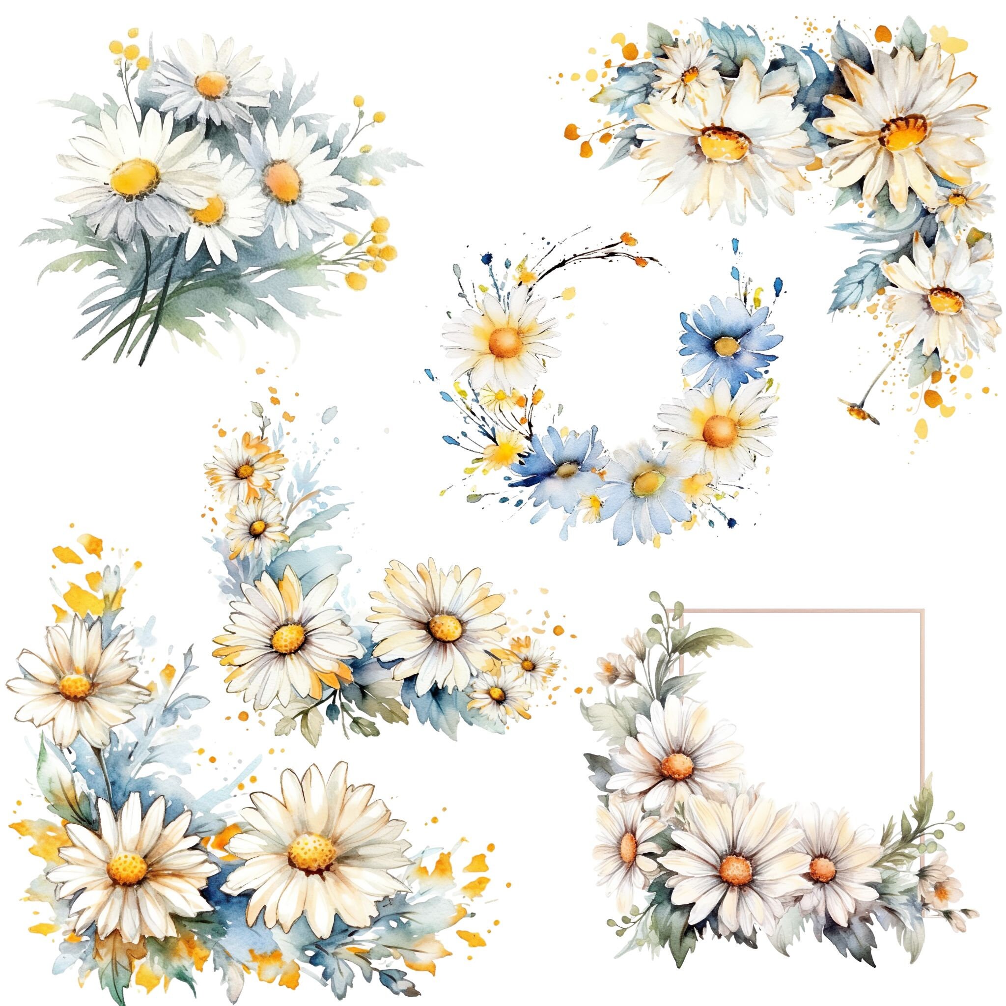 Daisy Birthflower April Clipart Floral Watercolor Daisy Wreath Corner ...