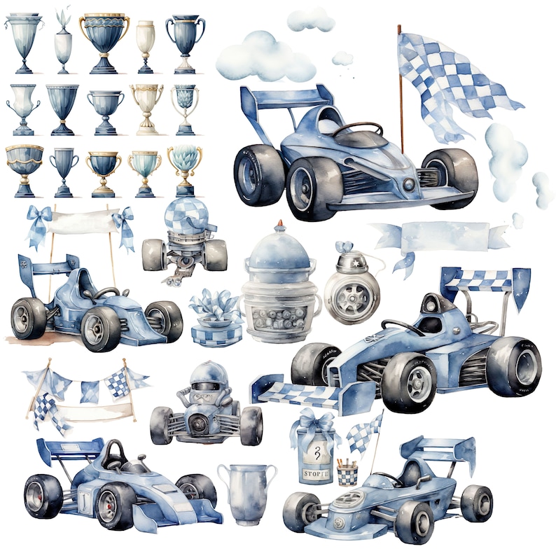 Vintage Cute Cars Watercolor | Vintage Racecar | Race Car Clipart | Car ...