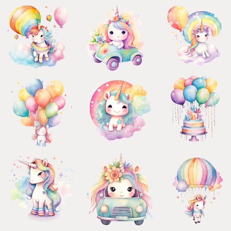 Watercolor Magical Unicorn 45 Clipart Bundle Cute Kawaii Unicorn Clip ...