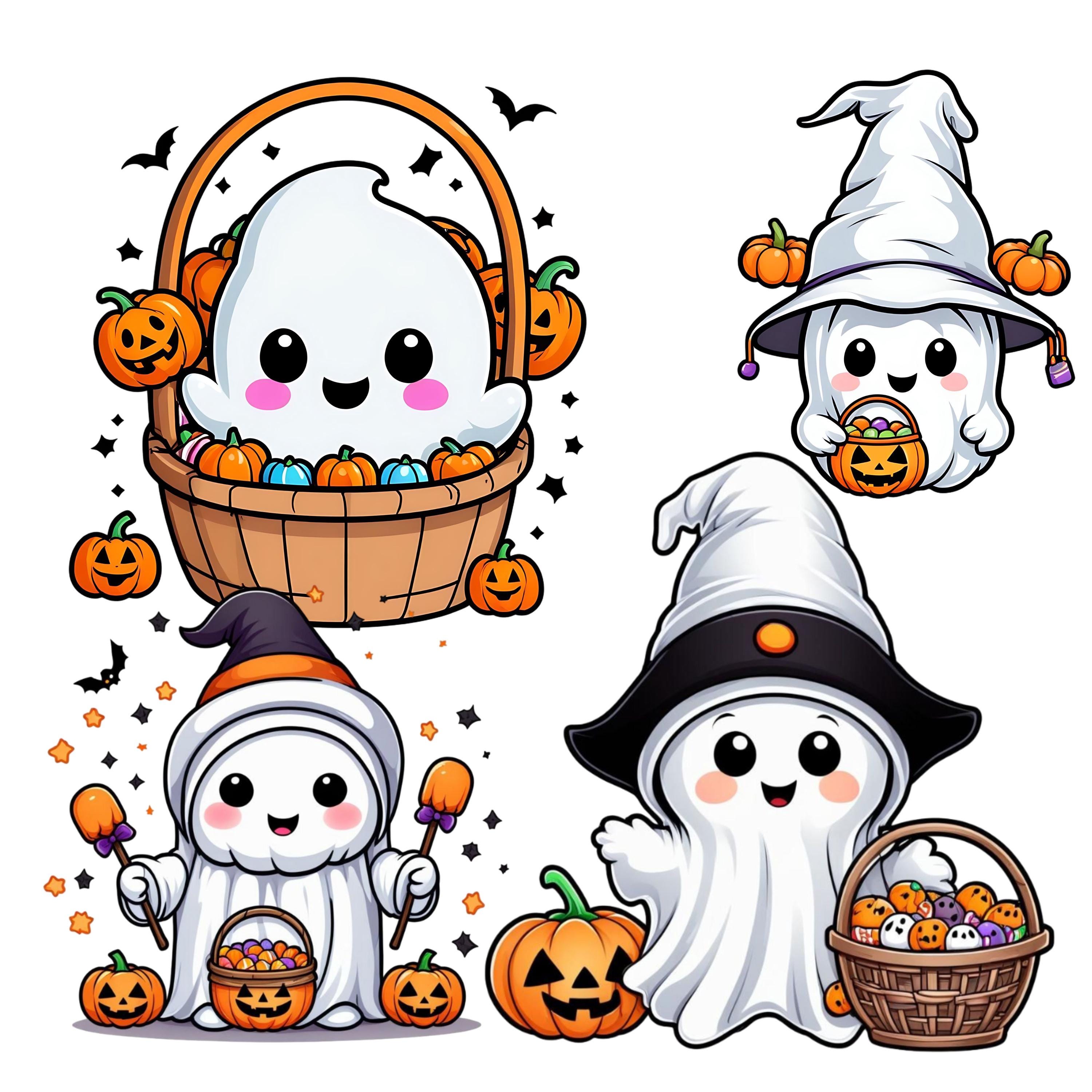 Cute Ghost Clipart Kawaii Ghost Commercial Use Halloween Png Instant ...