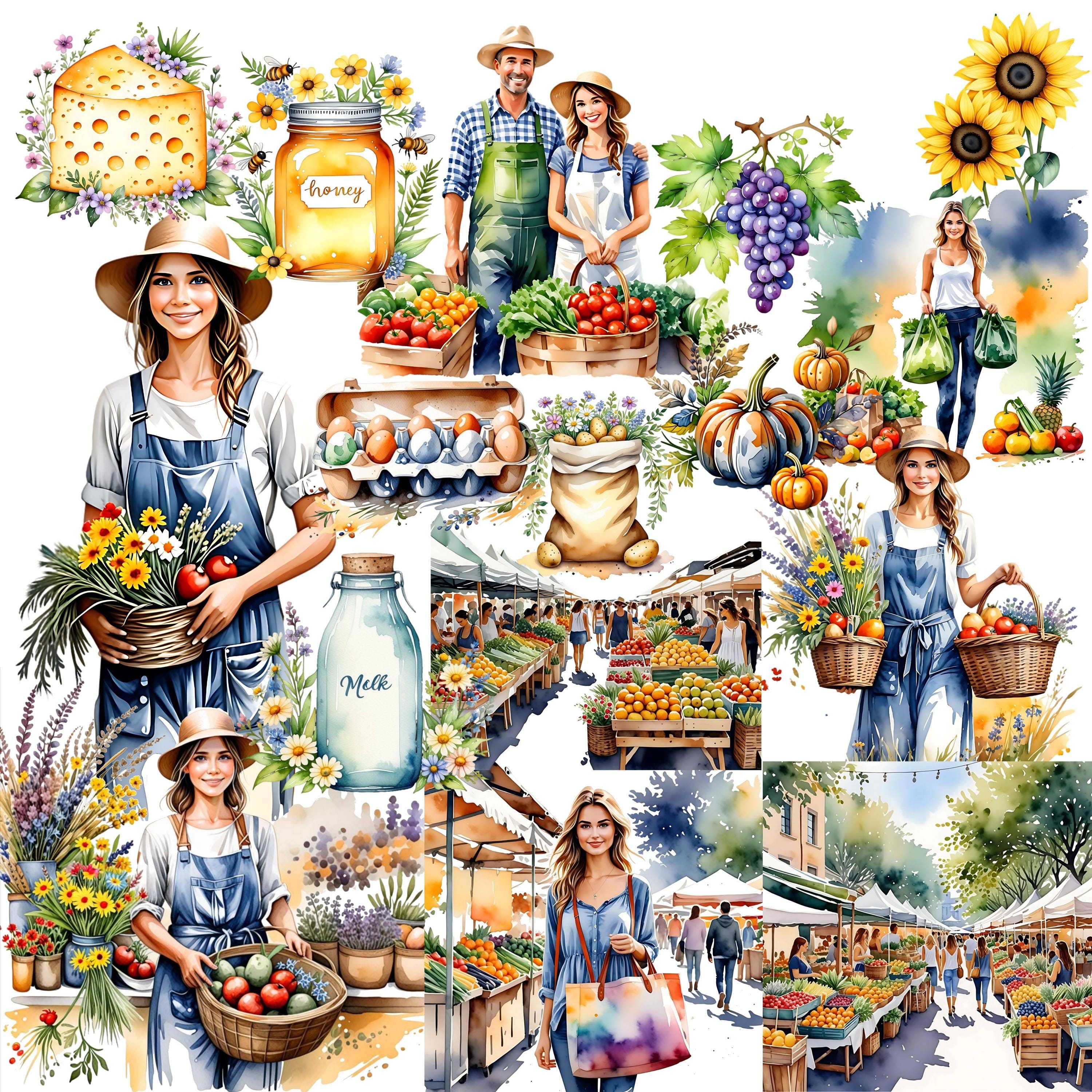 Farmers Market Clipart, Watercolor PNG, Digital Download for Crafting ...