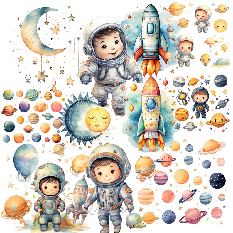 70 Little Space Astronaut Spaceship | Cute Space Clipart: Astronaut Art ...